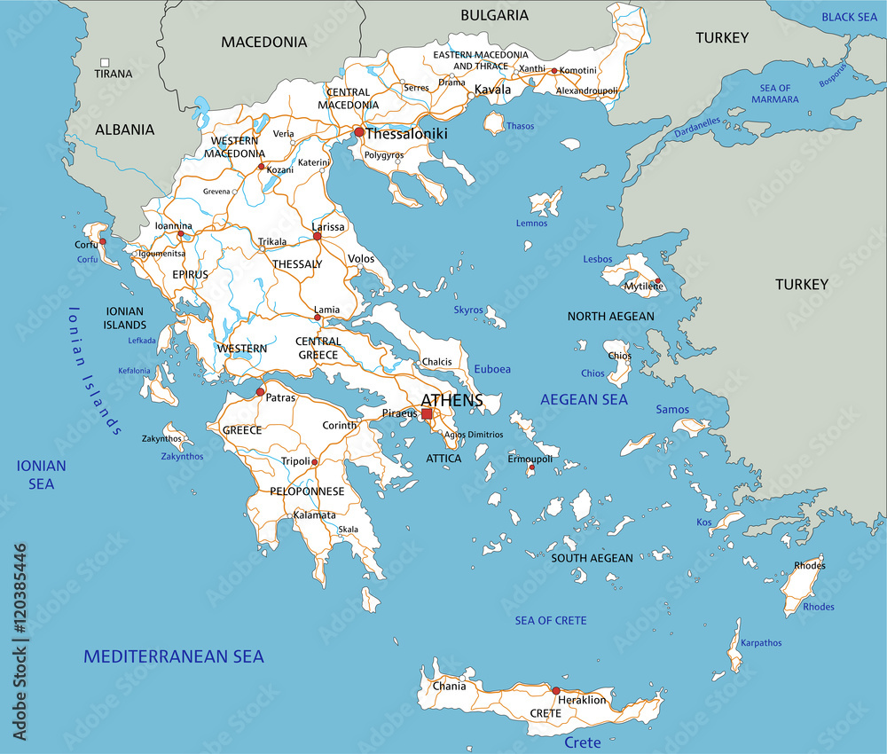 High detailed Greece road map with labeling. Stock Vector | Adobe Stock
