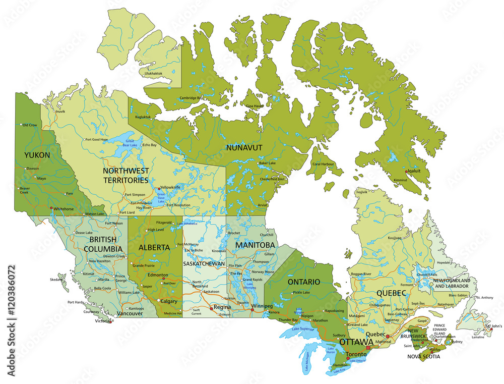 Highly detailed editable political map with separated layers. Canada ...