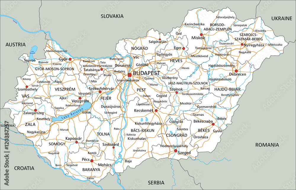 High detailed Hungary road map with labeling. Stock Vector | Adobe Stock