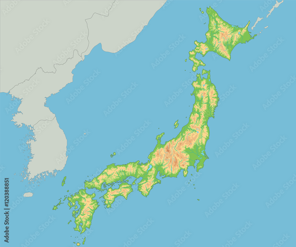 High detailed Japan physical map. Stock Vector | Adobe Stock