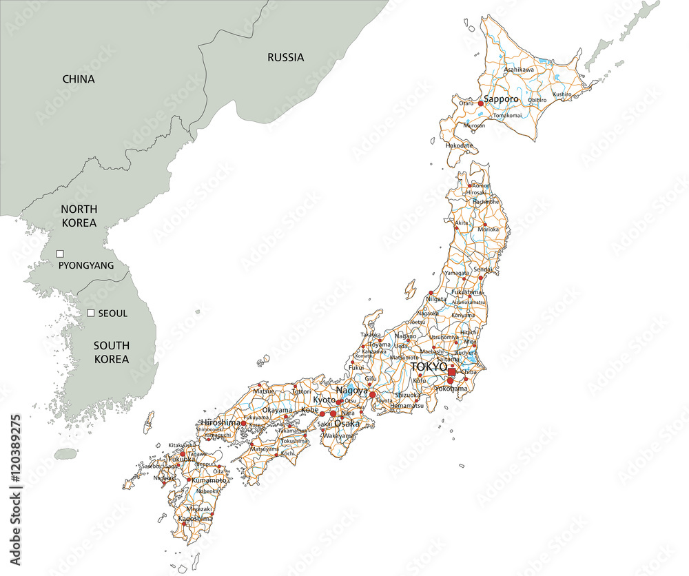 High detailed Japan road map with labeling. Stock Vector | Adobe Stock