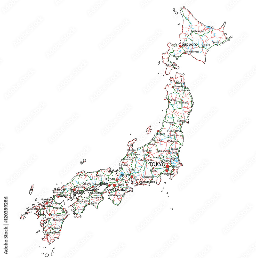 Japan road and highway map. Vector illustration. Stock Vector | Adobe Stock