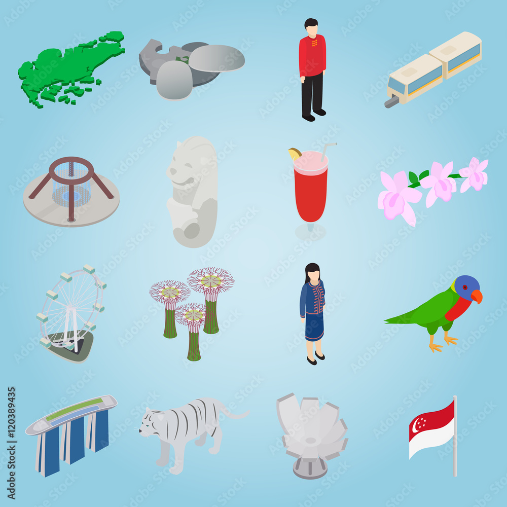 Isometric singapore icons set. Universal singapore icons to use for web ... Isometric singapore icons set. Universal singapore icons to use for web ...