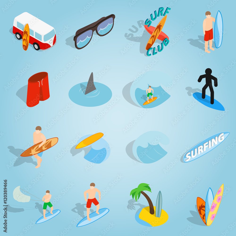 Isometric surfing icons set. Universal surfing icons to use for web and ...