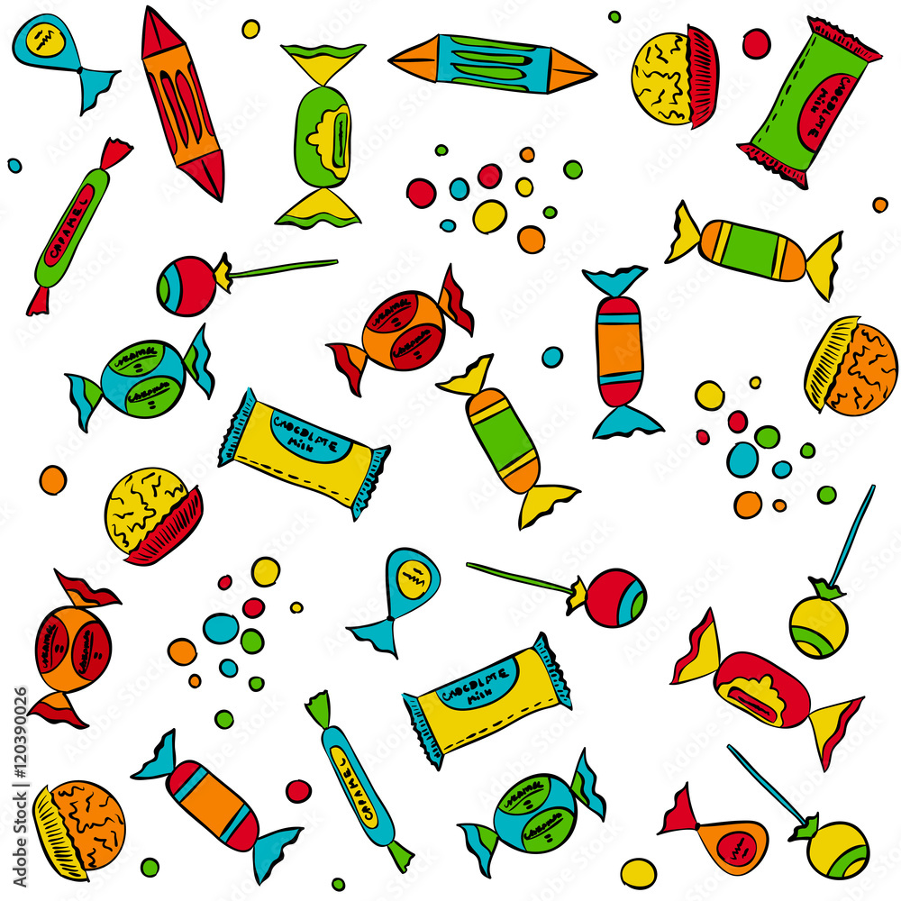 sweets and candies - cartoon vector pattern Stock Vector | Adobe Stock