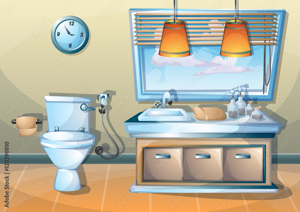 cartoon vector illustration interior bathroom with separated layers ...