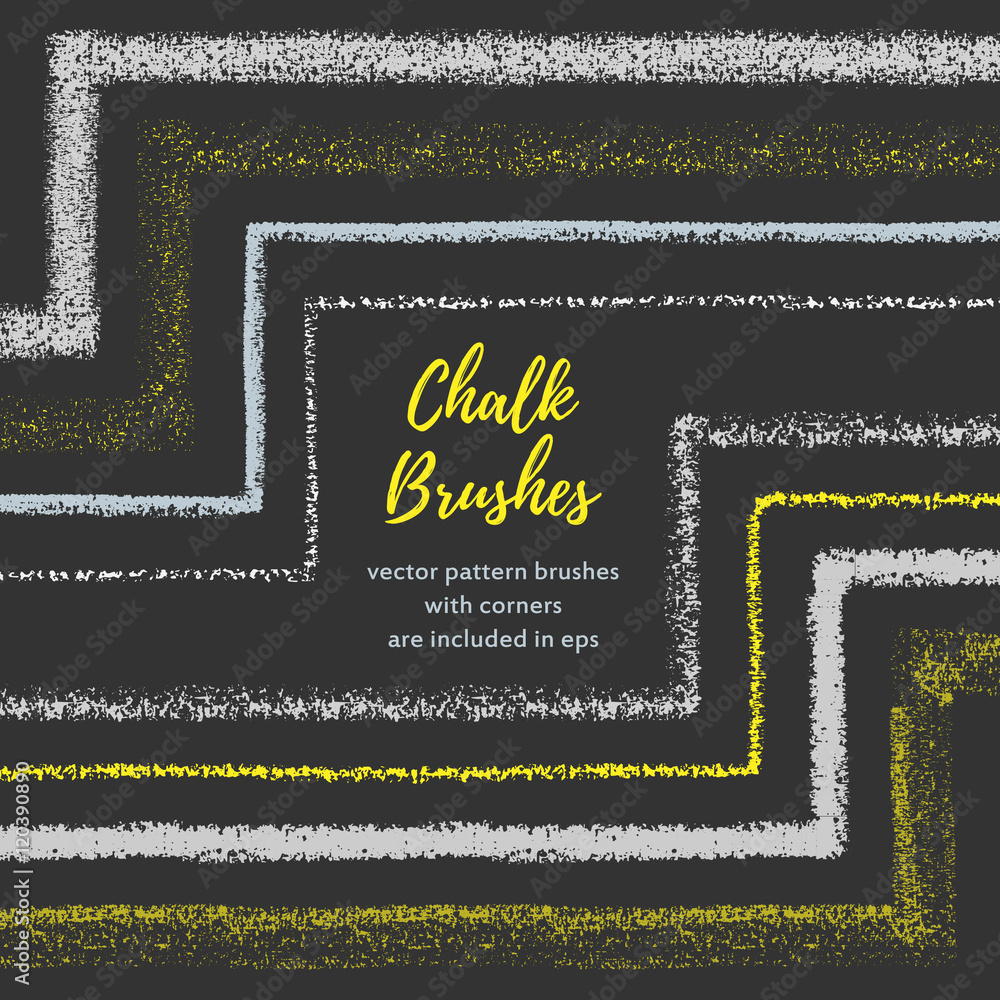Hand drawn chalk vector brushes with inner and outer corner. Chalk ...