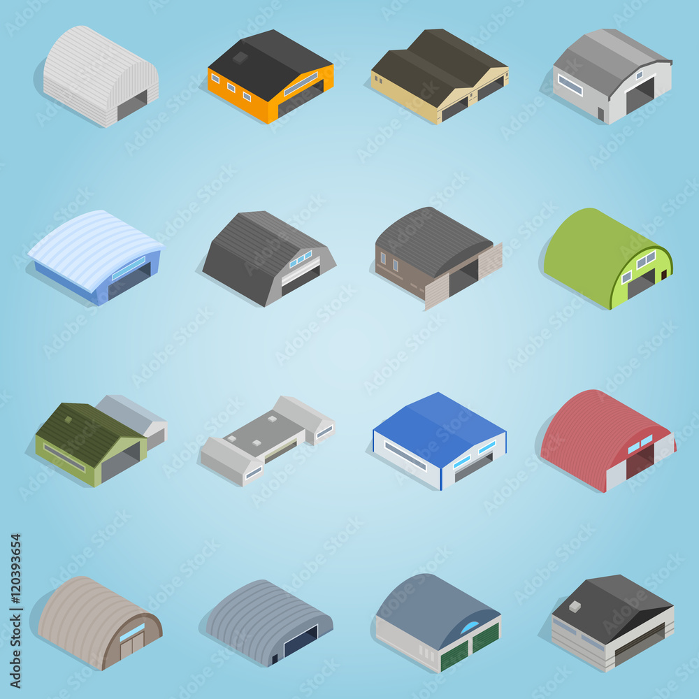 Isometric hangar icons set. Universal hangar icons to use for web and ...