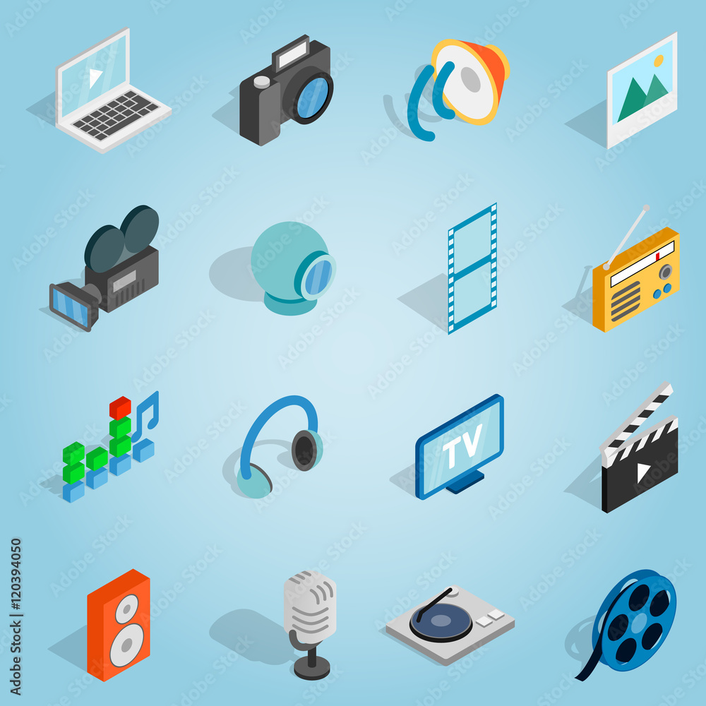 Isometric media set icons. Universal media icons to use for web and ...