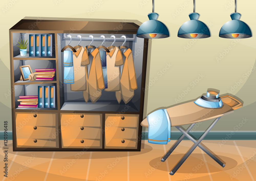 cartoon vector illustration interior clothing room with separated ...