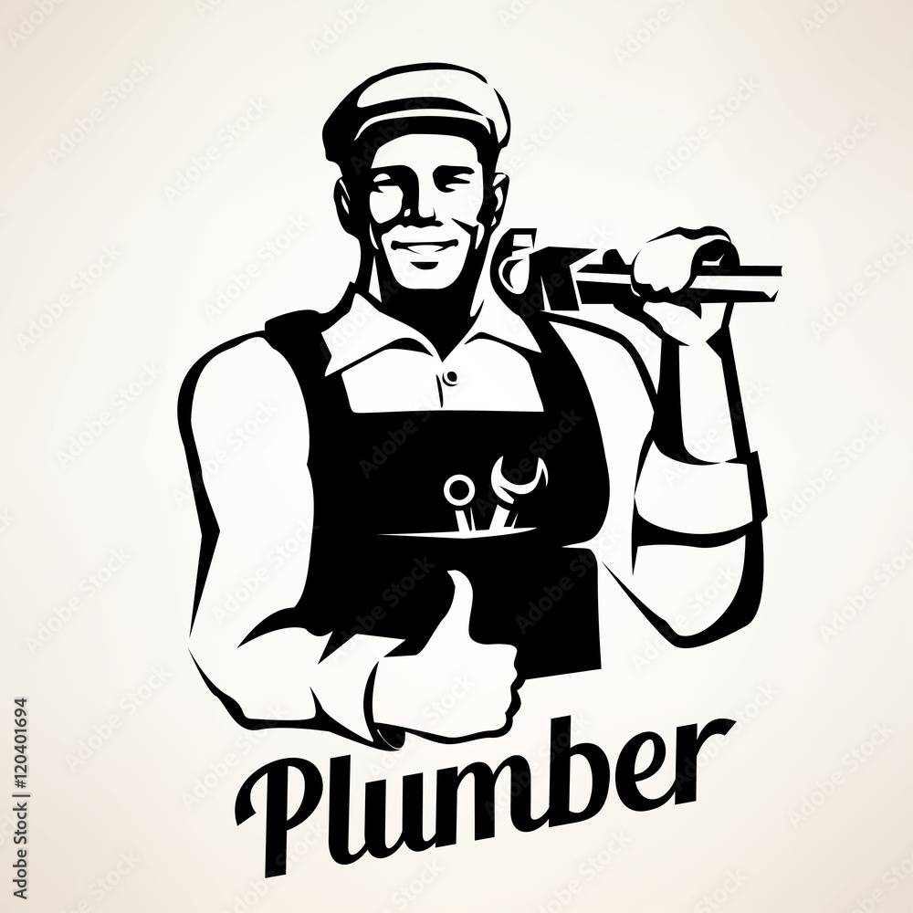 plumber service portrait retro emblem, stylized vector symbol Stock ...