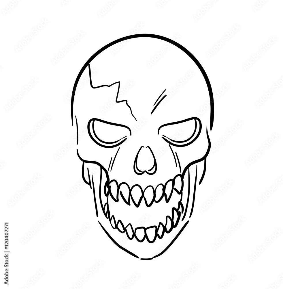 Scary Skull. A hand drawn vector sketch illustration of a scary skull ...
