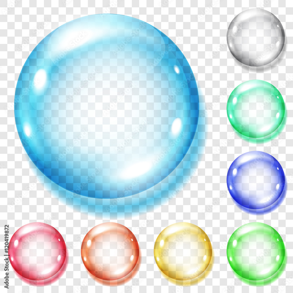 Set of transparent colored spheres. Transparency only in vector file ...