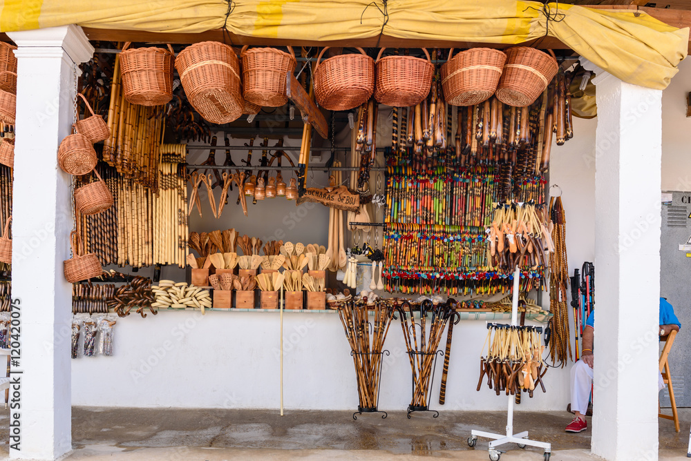 Fair booth for the sale of objects cane and wood I Stock Photo | Adobe ...