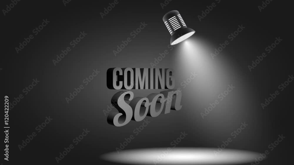 Coming soon message illuminated with light projector realistic retail ...