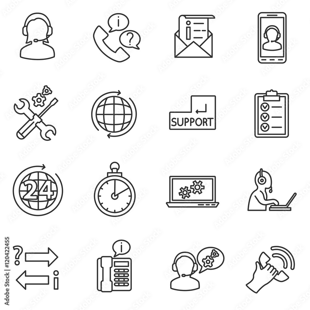 technical support icons set. service tools collection. thin line design ...