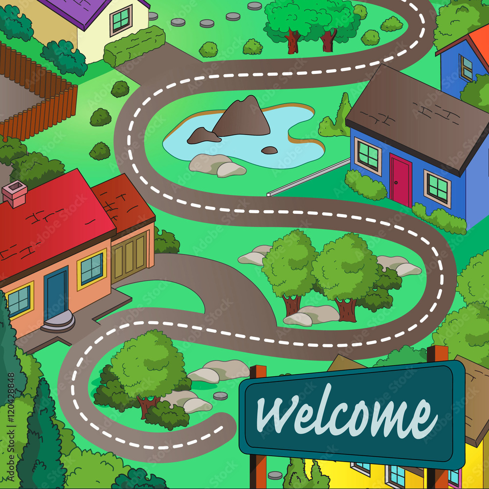 Cartoon map of town Stock Illustration | Adobe Stock