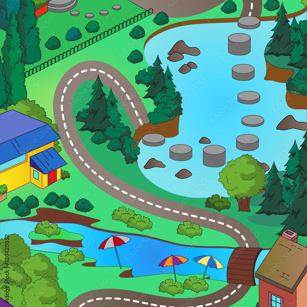 Cartoon map of town Stock Illustration | Adobe Stock