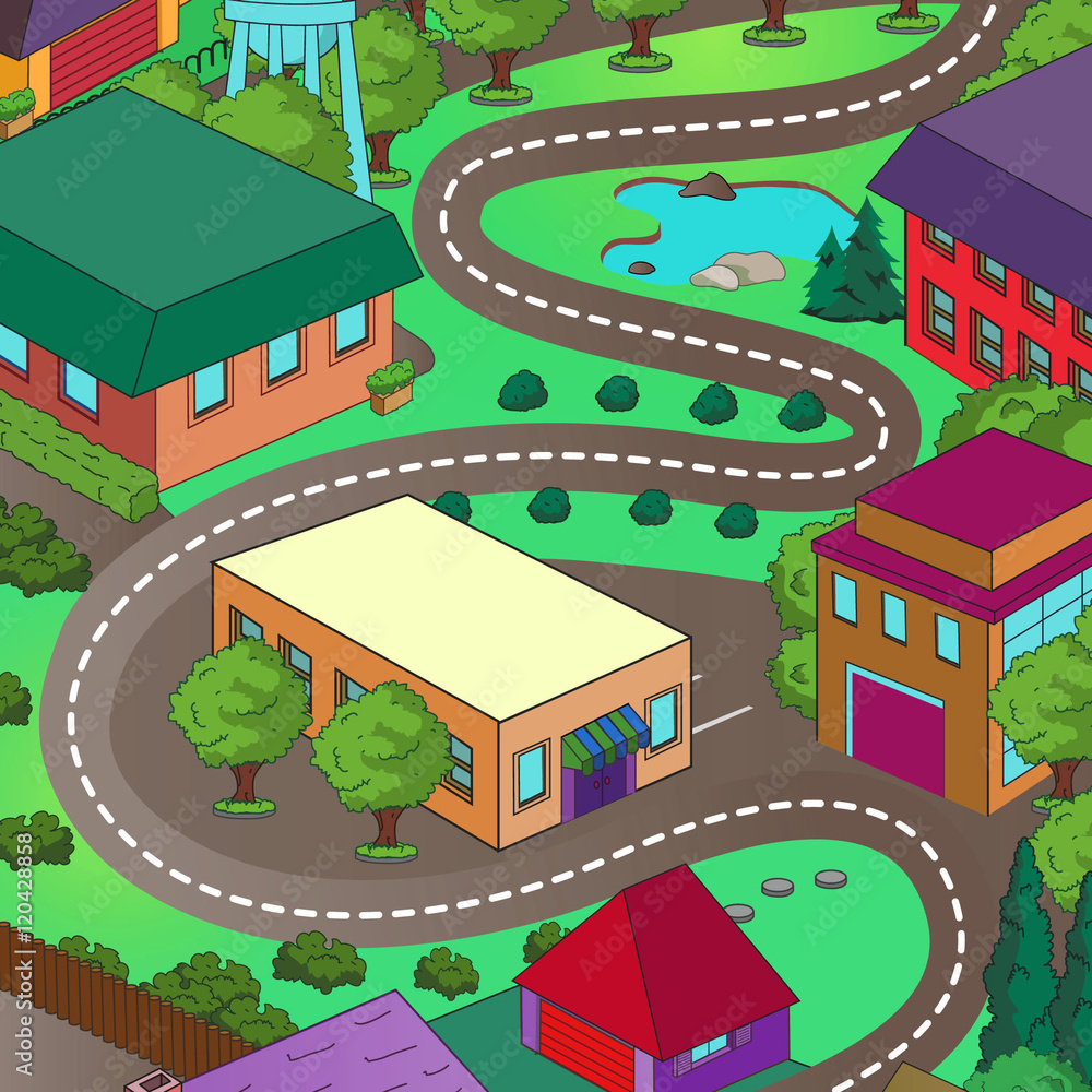 Cartoon map of town Stock Illustration | Adobe Stock