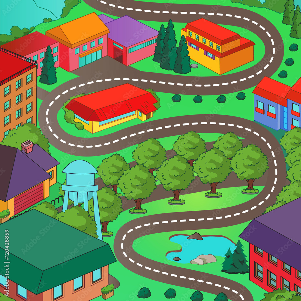 Cartoon map of town Stock Illustration | Adobe Stock