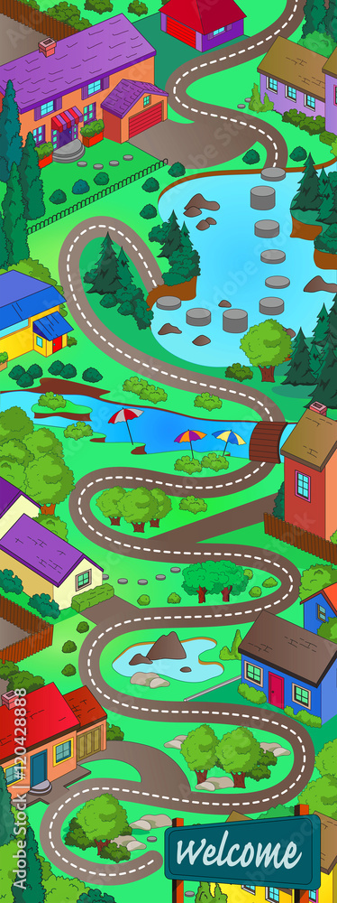 Cartoon map of town Stock Illustration | Adobe Stock