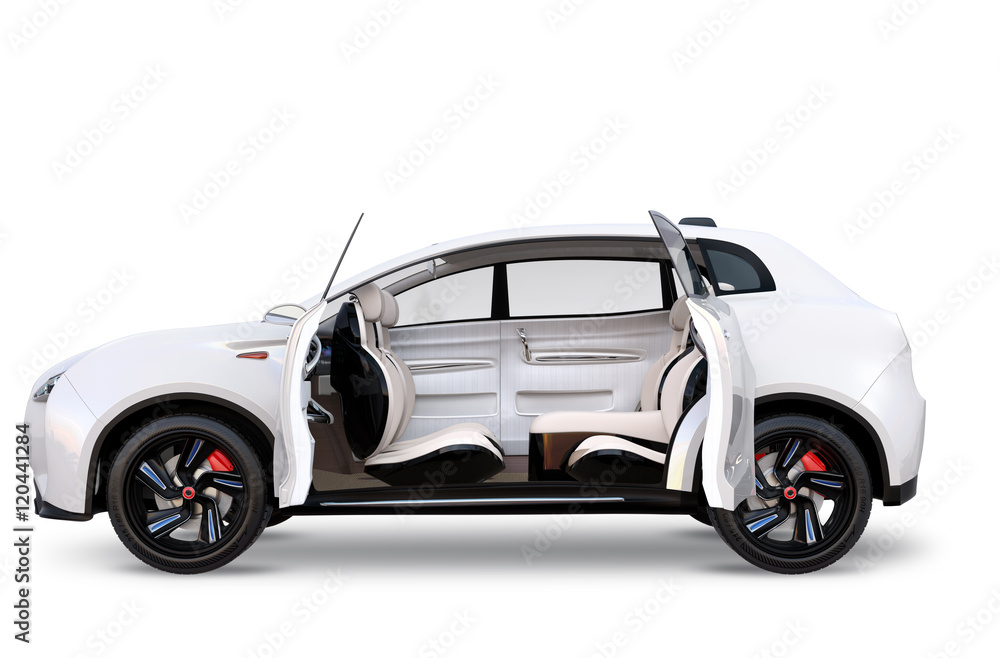 Side view of electric SUV concept car isolated on white background. The ...