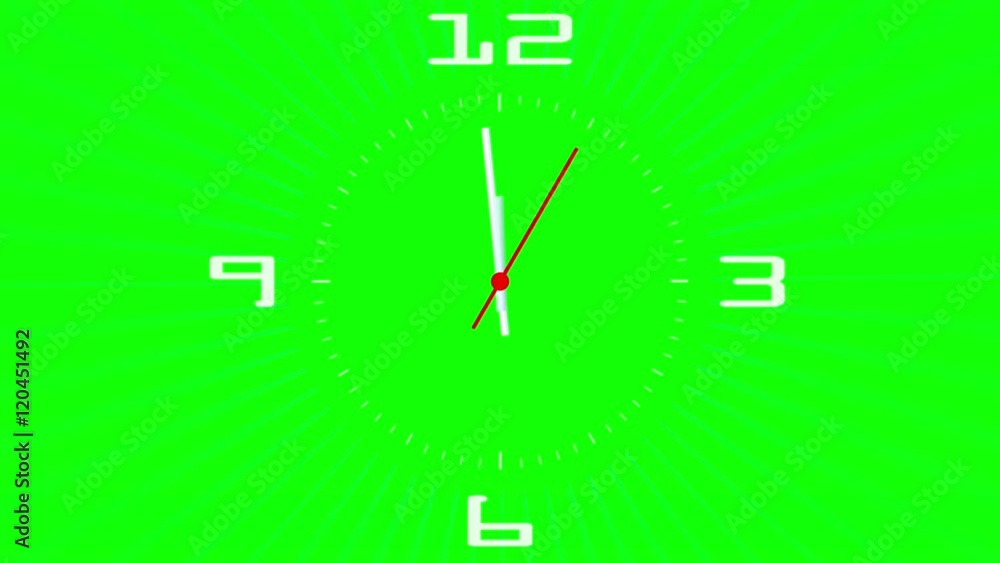 Clock face chroma key, green screen. 60 seconds countdown real time ...