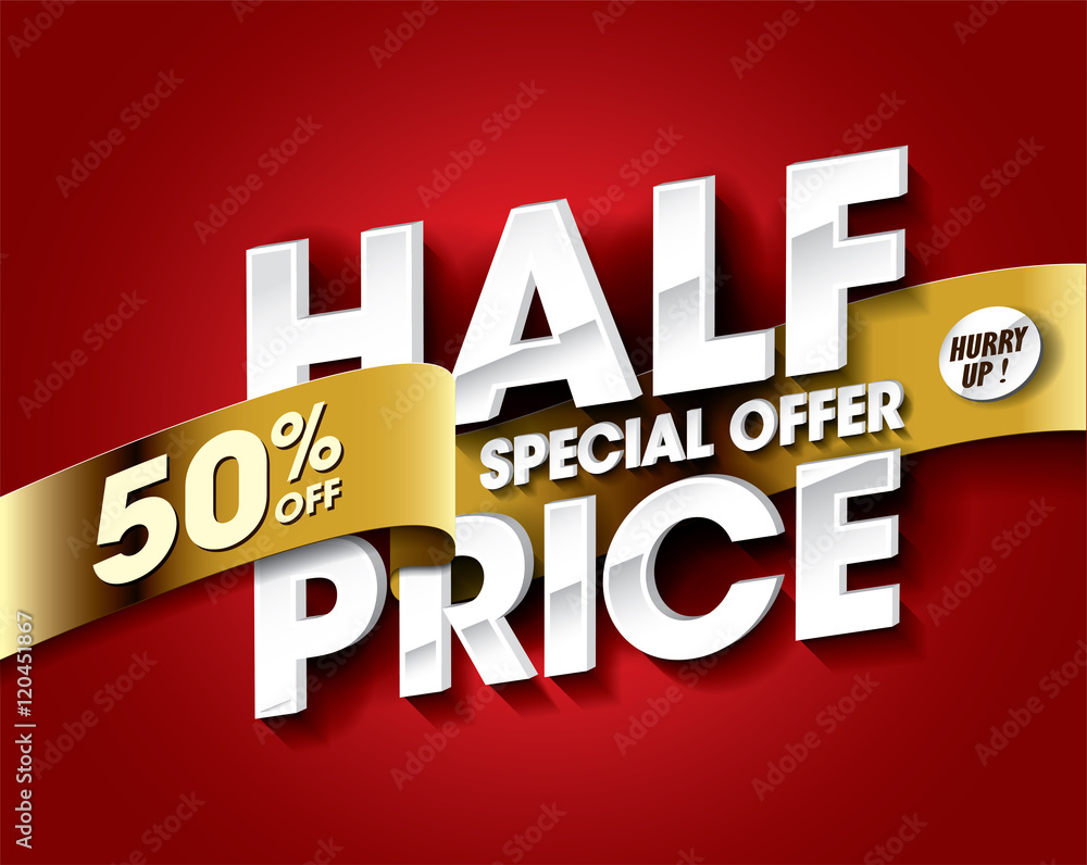 Half Price Sale concept with label banner. sale layout design. Vector ...