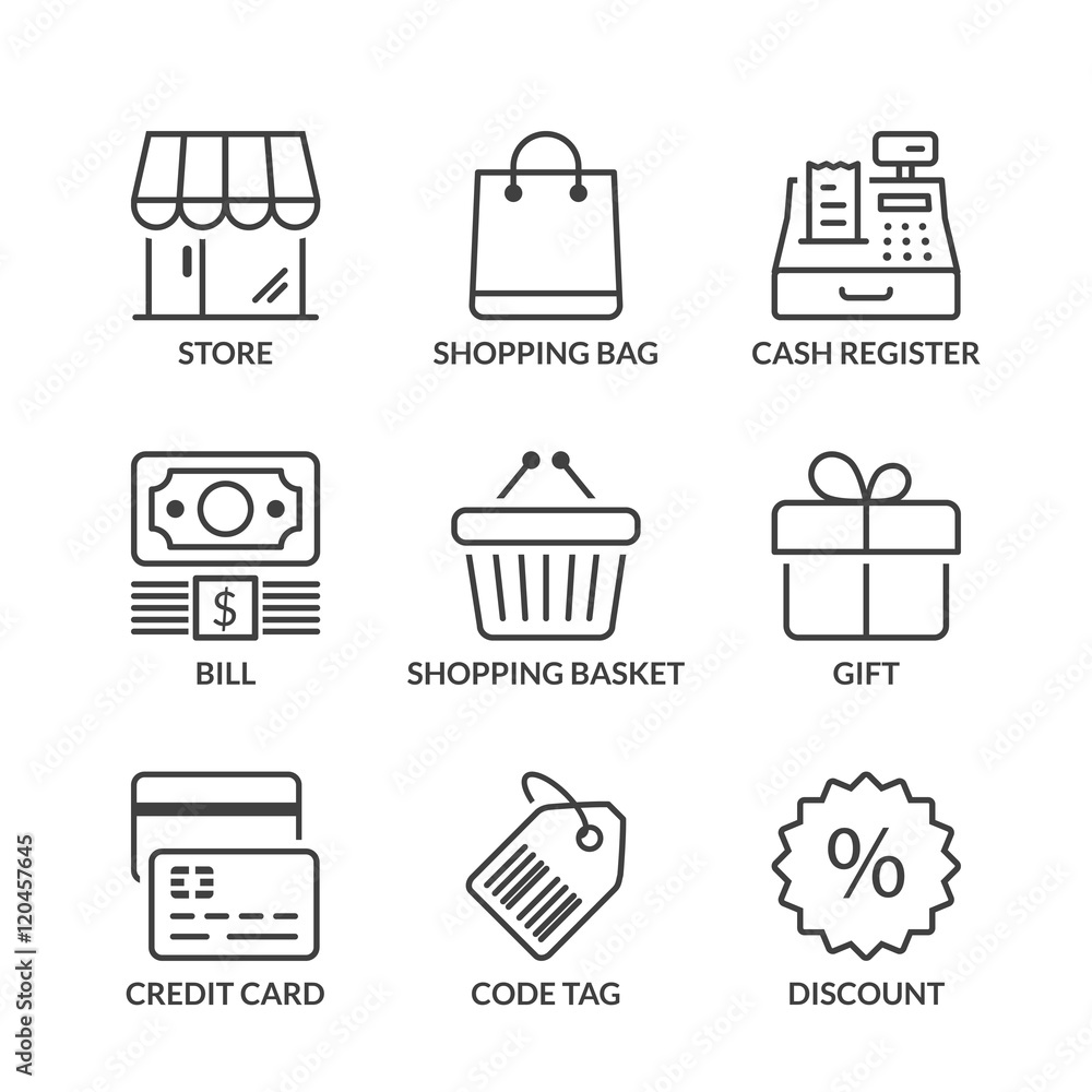 basic store line icons with text Stock Vector | Adobe Stock