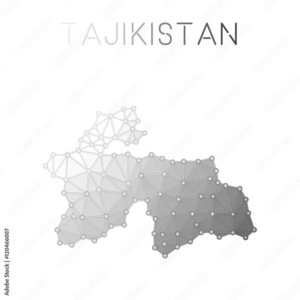 Tajikistan polygonal vector map. Molecular structure country map design ...