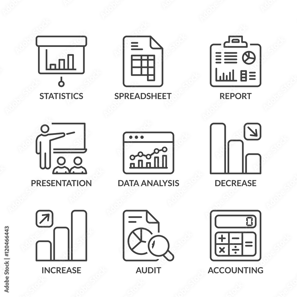 basic statistics line icons with text Stock Vector | Adobe Stock