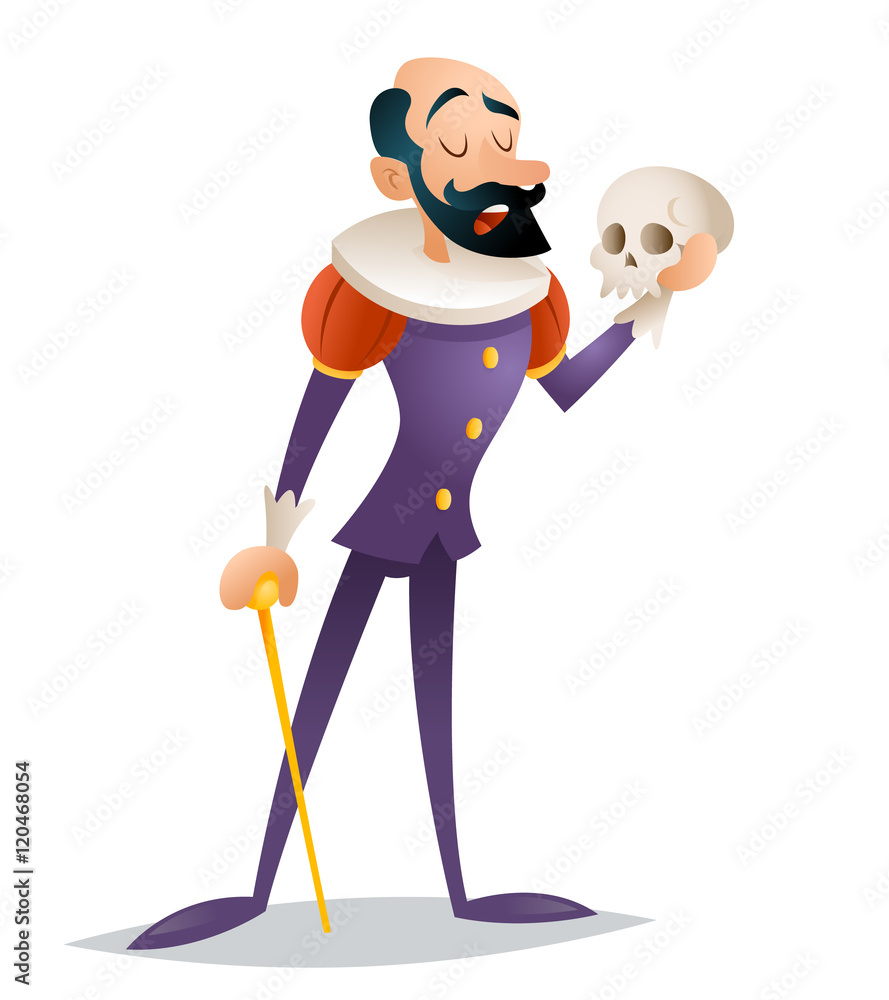 Tragic actor theater stage man medieval suit retro cartoon character ...