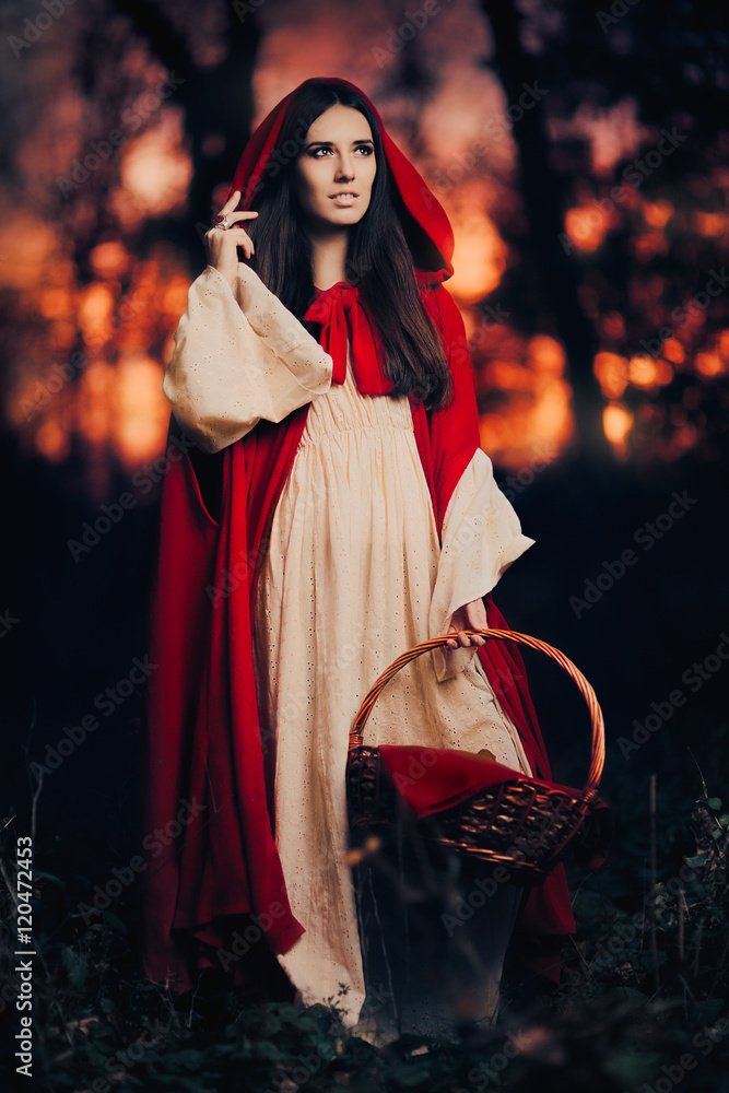 Little Red Riding Hood in the Forest Stock Photo | Adobe Stock