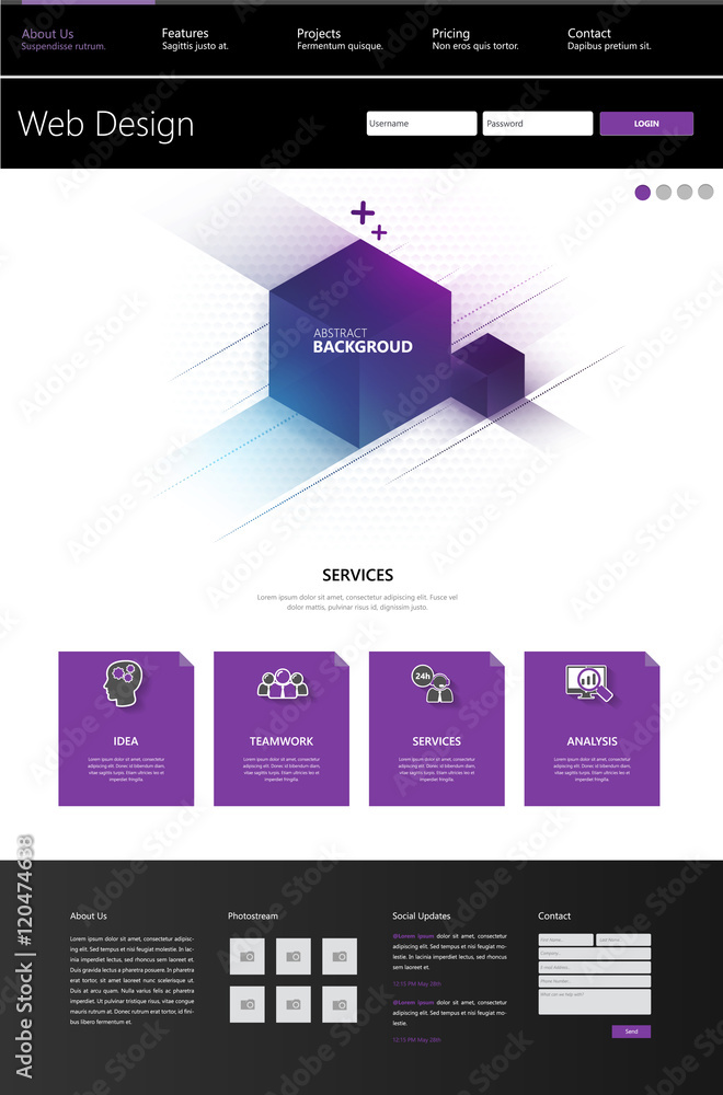 Vector One Page Website Template in flat design. Editable Layered ...