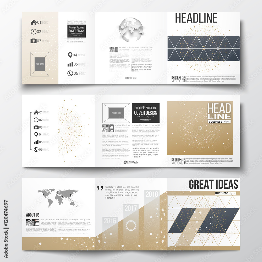 Set of tri-fold brochures, square design templates. Abstract polygonal ...