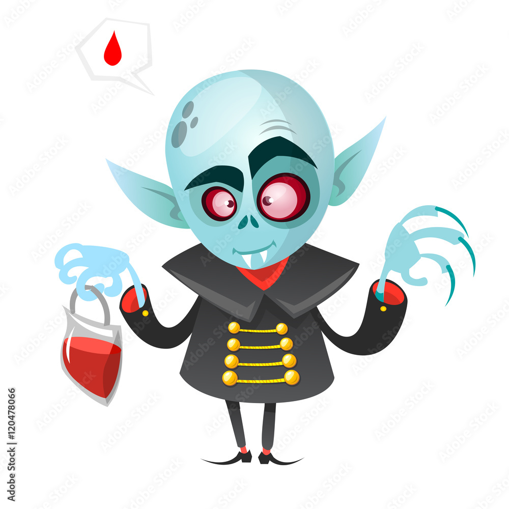 Cartoon vampire. Halloween vector illustration vampire holding pack of ...