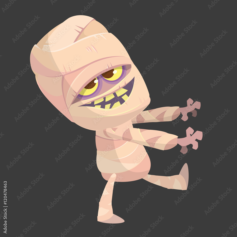 Cartoon walking mummy character. Vector clip art illustration of mummy ...