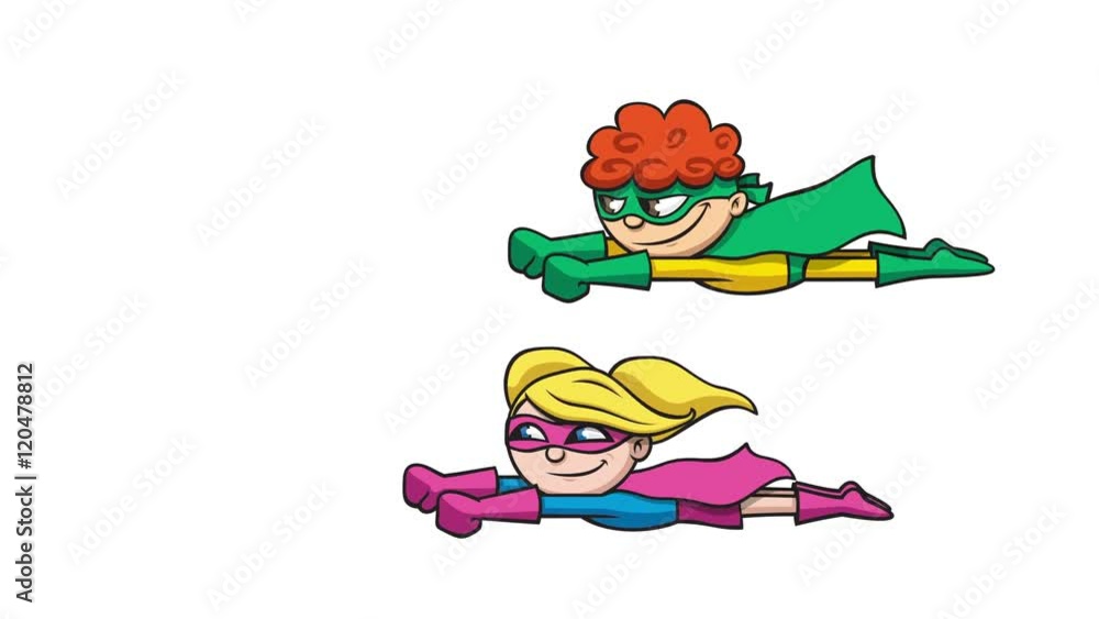Super Kids Flying Isolated / Looping animation of super boy and super ...