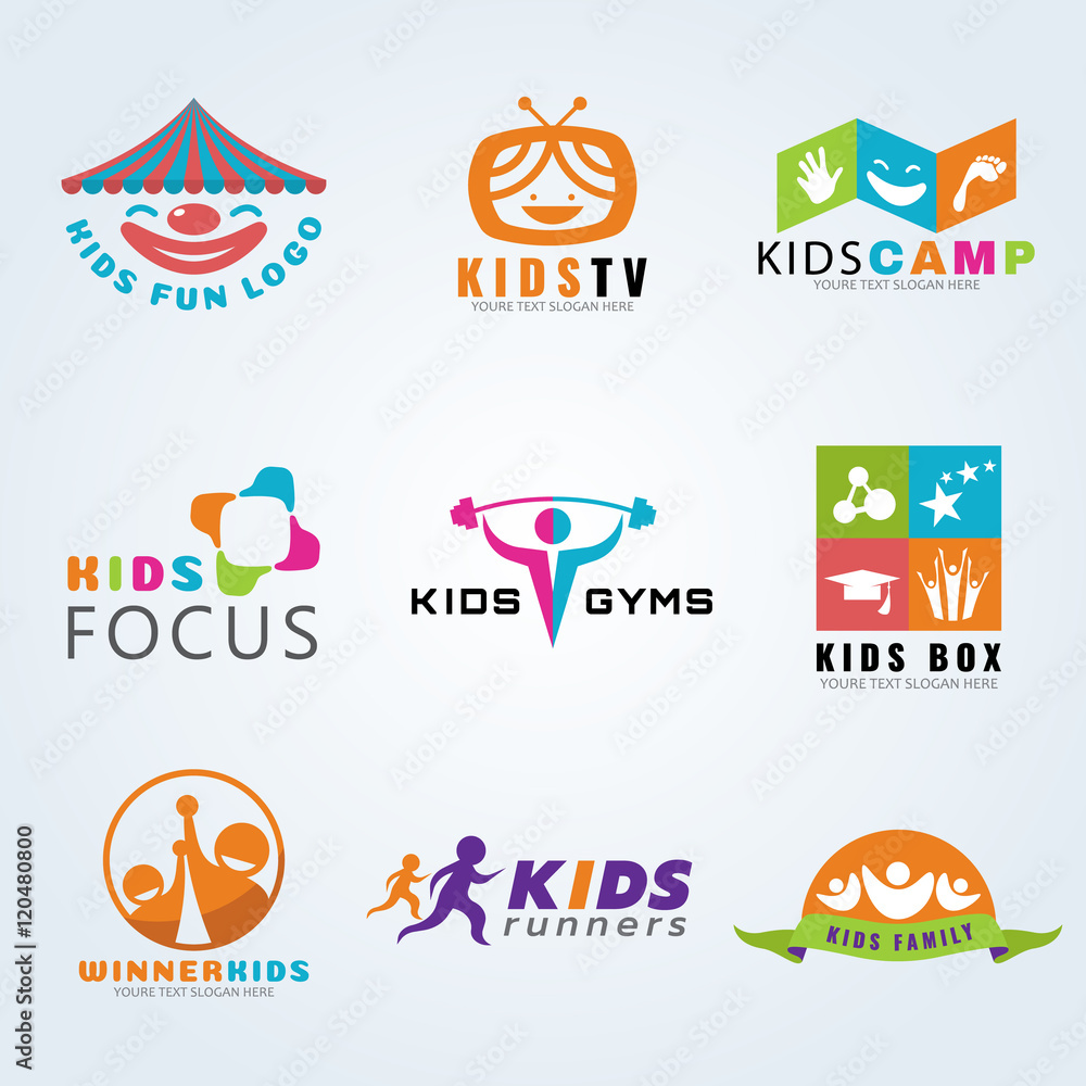 Kids child sport and fun logo vector set design Stock Vector | Adobe Stock