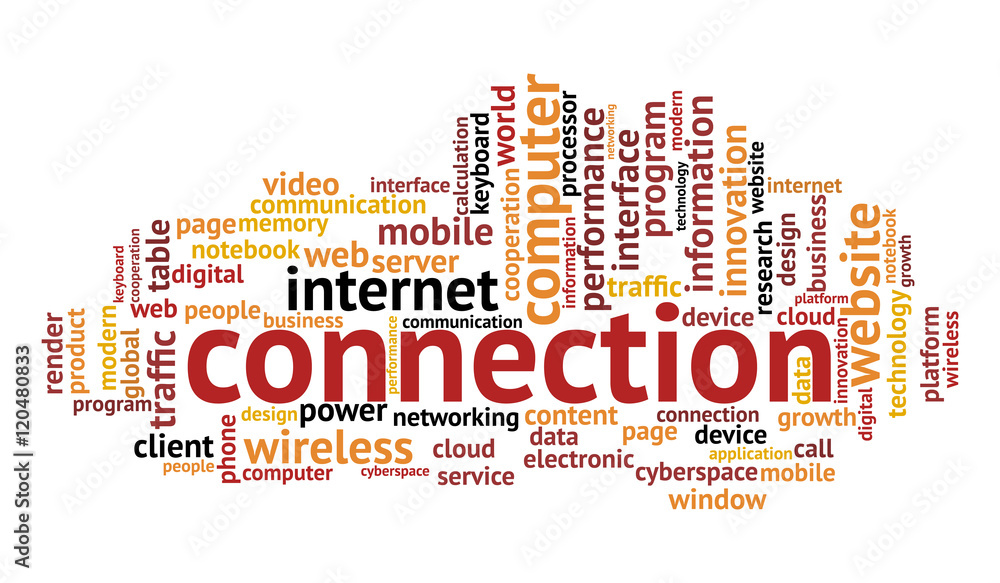 Internet connection word cloud on white background. Technology and web ...