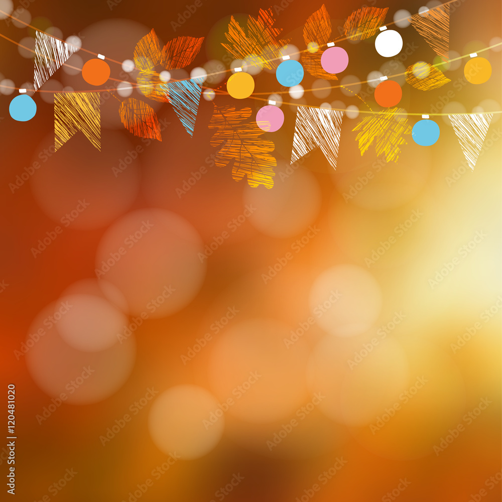 Autumn fall card, banner. Garden party decoration. Garland of oak ...