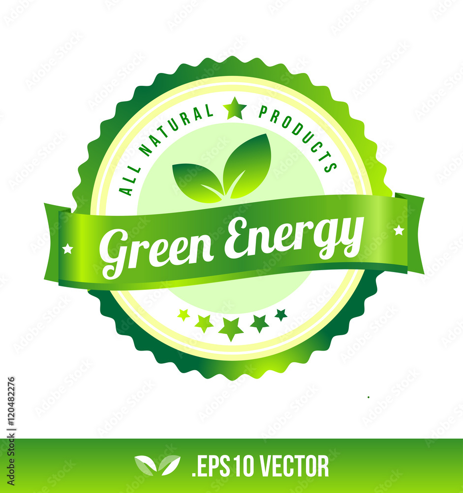 Green energy badge label seal stamp logo text design green leaf ...