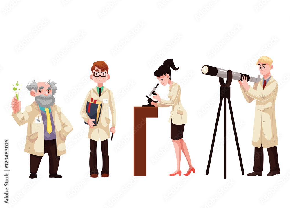 Set of male and female scientists, cartoon style vector illustration ...