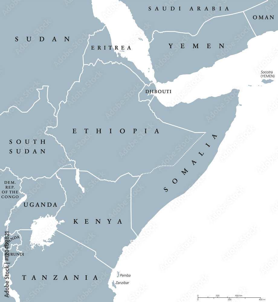 Vetor de Horn of Africa peninsula countries political map with national ...
