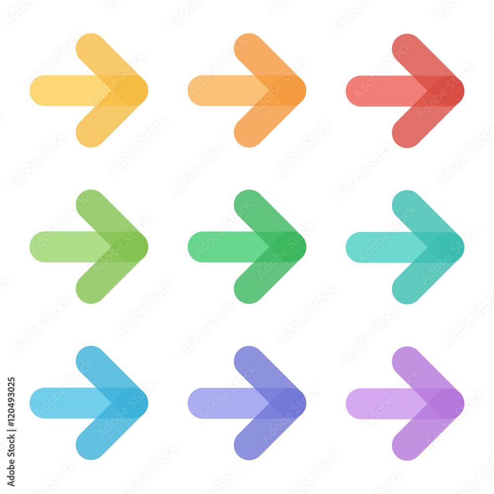 Cute colorful transparent arrow icons set, collection isolated on white ...