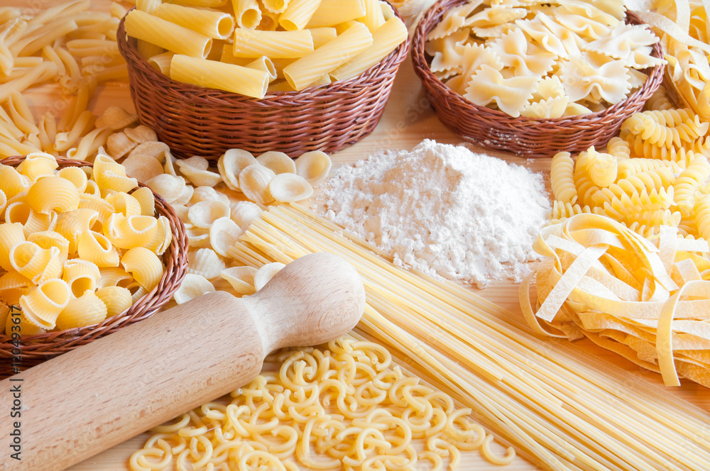 Various types of dry pasta of different shapes Stock Photo | Adobe Stock