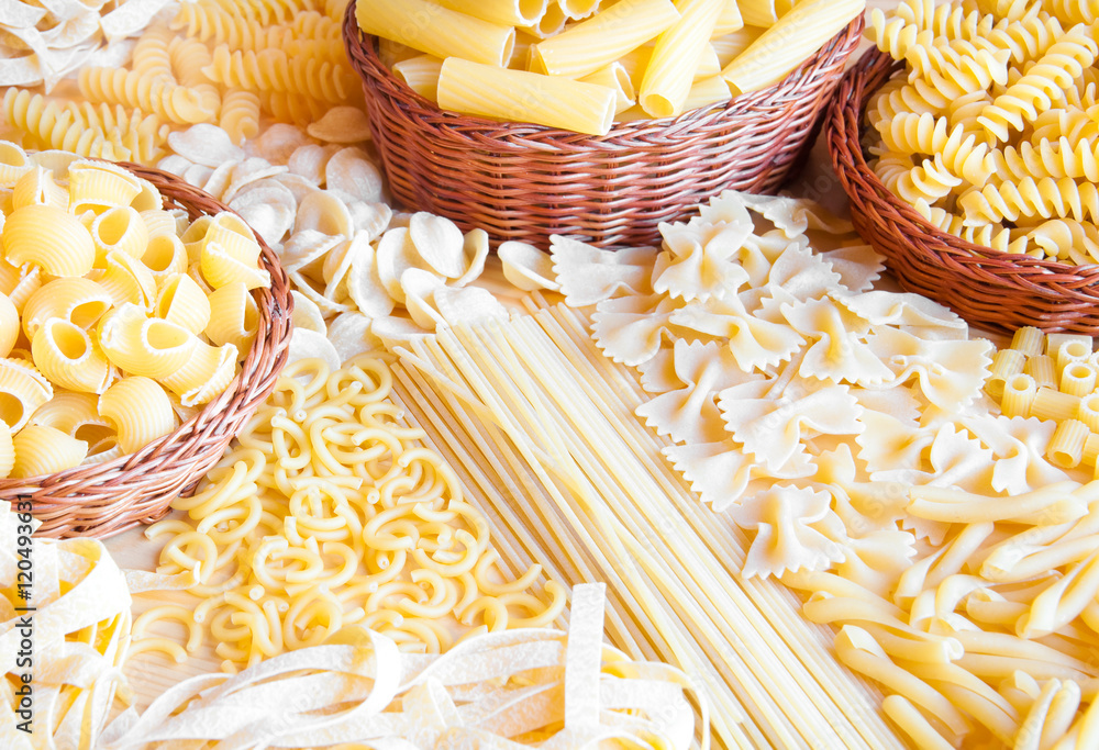 Various types of dry pasta of different shapes 스톡 사진 | Adobe Stock