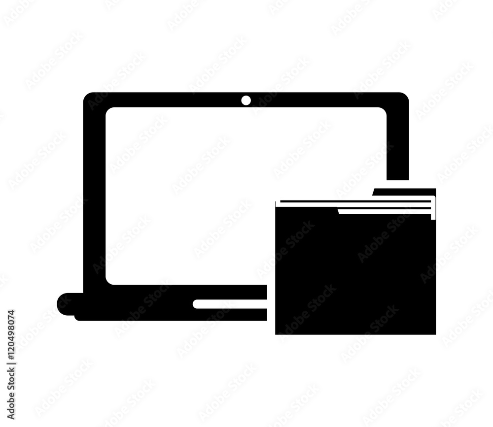 flat design laptop frontview and file folder icon vector illustration ...