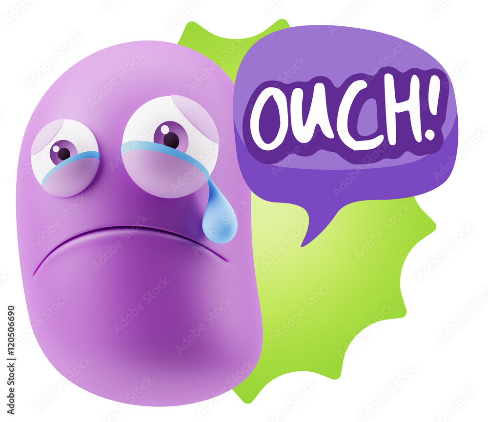 3d Illustration Sad Character Emoji Expression saying Ouch! with Stock ...