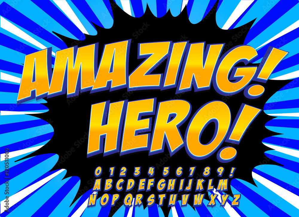 Creative high detail comic font. Alphabet in the style of comics, pop ...